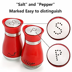 Tebery 4 Ounces Red Salt and Pepper Shakers Set, Elegant Stainless Steel with Glass Bottom