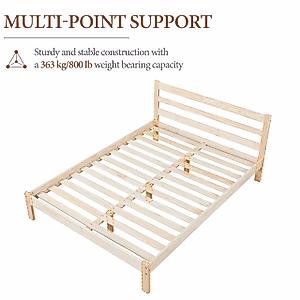 Yaheetech Queen Bed Frame Solid Pine Wood Platform Bed with Paneled Headboard, Wicklow Style/Wooden Slats Support/Noise-Free/7.5 inch Space Underneath/No Box Spring Need/Easy Assembly, Wood Queen Bed