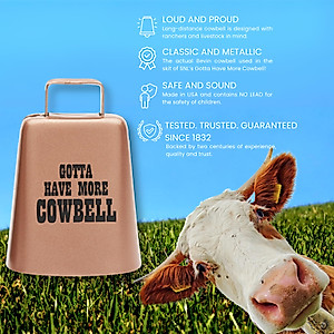 Bevin Bells "Gotta Have More Cowbell" (Medium) | Kentucky Cow Bell w/ Copper Color | Made from Steel | Loud Noise Makers w/ Handle | Made in CT, USA