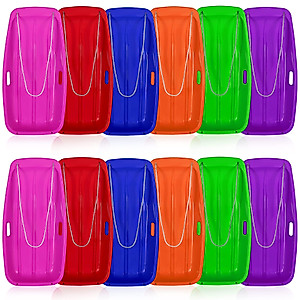 12 Pcs 35 in Classic Snow Sled Winter Downhill Sprinter Toboggan with Pull Rope and Handles Plastic Sleds for Kids Adults Snow Sand Board Sleigh, 6 Colors