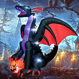 TRMESIA 8Ft Halloween Inflatable Huge Dragon Decoration Outdoor,Halloween Blow up Dragon for Indoor Backyard Garden Lawn Decoration Holiday Outside Yard Display Dinosaur Inflatable for Party