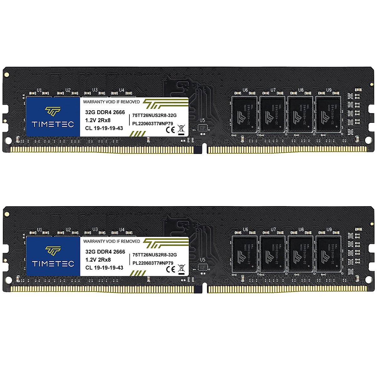 Timetec 64GB KIT(2x32GB) DDR4 2666MHz PC4-21300 Non-ECC Unbuffered 1.2V CL19 2Rx8 Dual Rank 288 Pin UDIMM Desktop PC Computer Memory RAM Module Upgrade (64GB KIT(2x32GB))