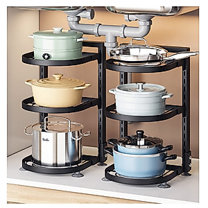 Pots And Pans Organizer for Cabinet.3-Tiers Heavy-Duty Pot and Pan Rack for Kitchen Organization, Height Adjustable and Space Saving Pot Organizer football Valentine's Day President's Day Gift