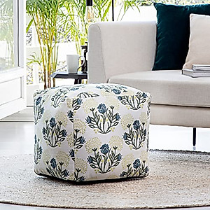 Anji Mountain Square Outdoor Pouf, Gordes Yellow, 18" x 18" x 18", Multicolor