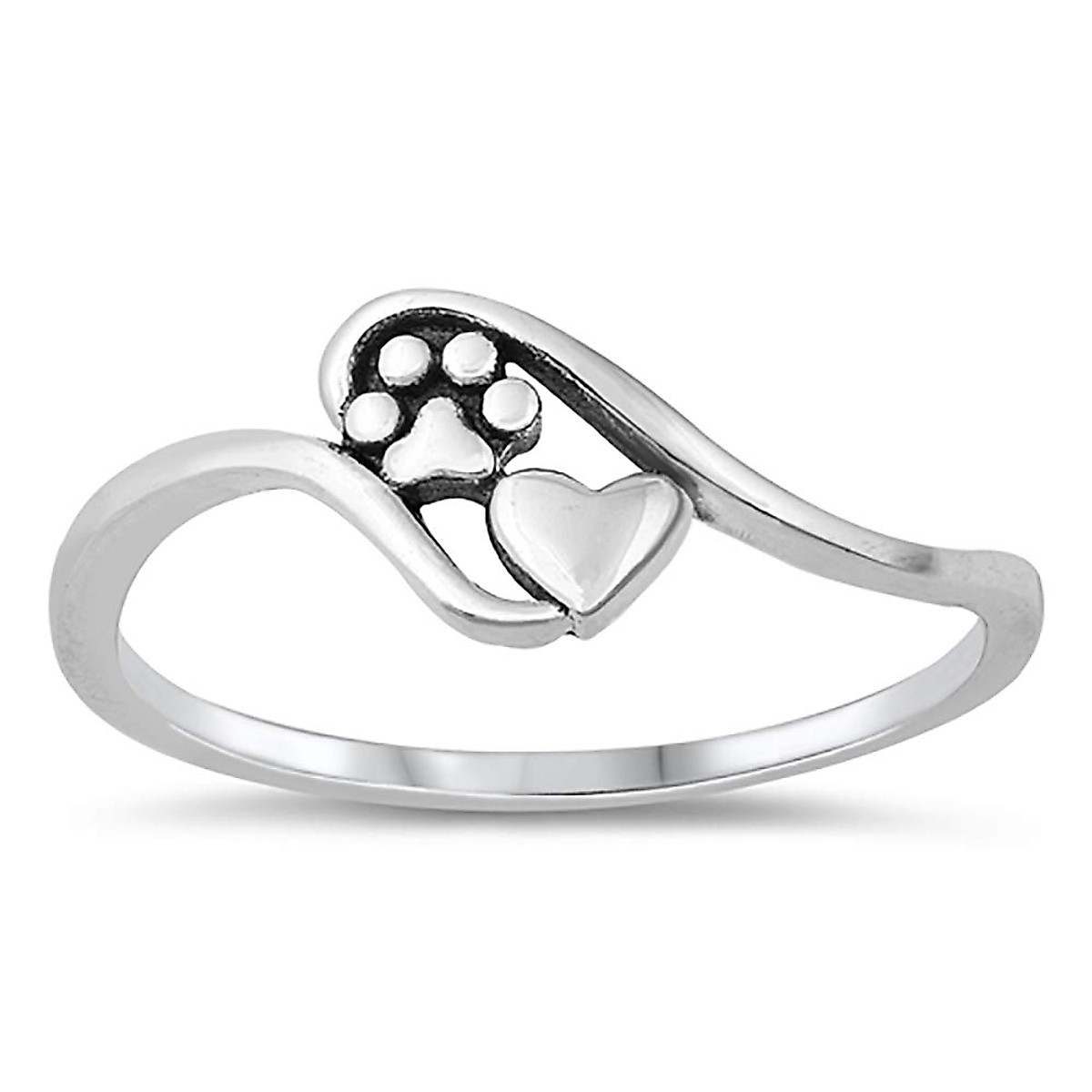 CloseoutWarehouse 925 Sterling Silver Oxidized Paw Print and Heart Ring Size 9