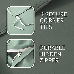 ALAZURIA King Size Duvet Cover - 3 Piece Bedding Set (1 Duvet Cover & 2 Pillow Shams) Soft Double Brushed Comforter Cover w/Zipper Closure & Corner Ties - No Comforter (104" X 90", Sage Green)