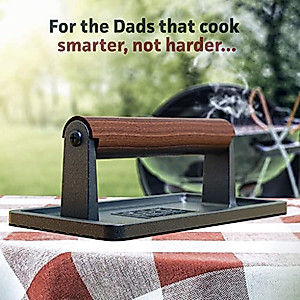 Soho Grilling Gift for Dad, BBQ Cast Iron Grill Press for Smash Burger, Hamburger, Meat, Bacon (2.6 lbs) Cooking Weight with Wood Handle for Christmas/Birthday “Dad The Grill King” (Gift Boxed)