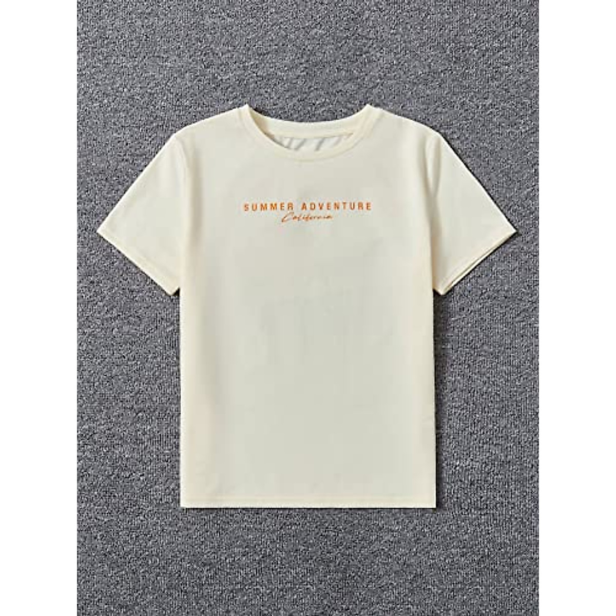 COZYEASE Boys' Oversized Letter Graphic Print Tee Top Round Neck Short Sleeve Casual Summer T Shirt Beige 10Y