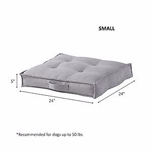 Happy Hounds Milo Square Tufted Pillow Dog Bed, Cement, Small (24" x 24"), 24.0" L x 24.0" W x 5.0" Th