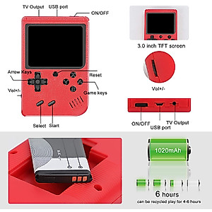 Handheld Game Console, Portable Retro Video Game Console with 400 Classical FC Games, 3.0-Inches LCD Screen, 1020mAh Rechargeable Battery, Retro Game Console Support for Connecting TV and Two Players