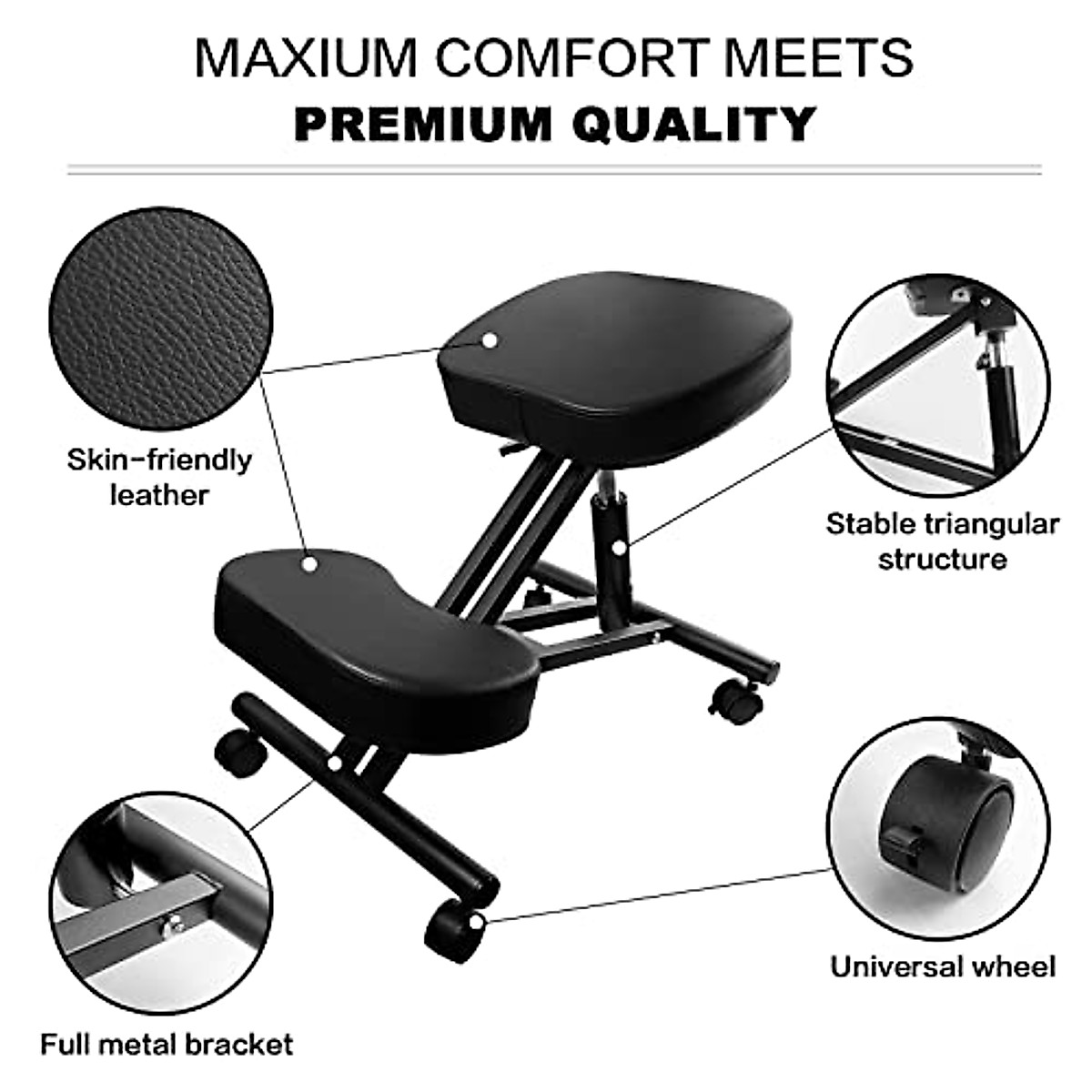 FBA Express, Ergonomic Kneeling Chair, Adjustable Stool for Home and Office - Improve Your Posture with an Angled Seat - Thick Comfortable Cushions, Black