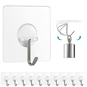 Adhesive Hooks,Transparent Seamless Stainless Steel Ultra Strong Wall Hooks for Kitchen Bathroom Ceiling Door Utility Hooks(12 PCS)
