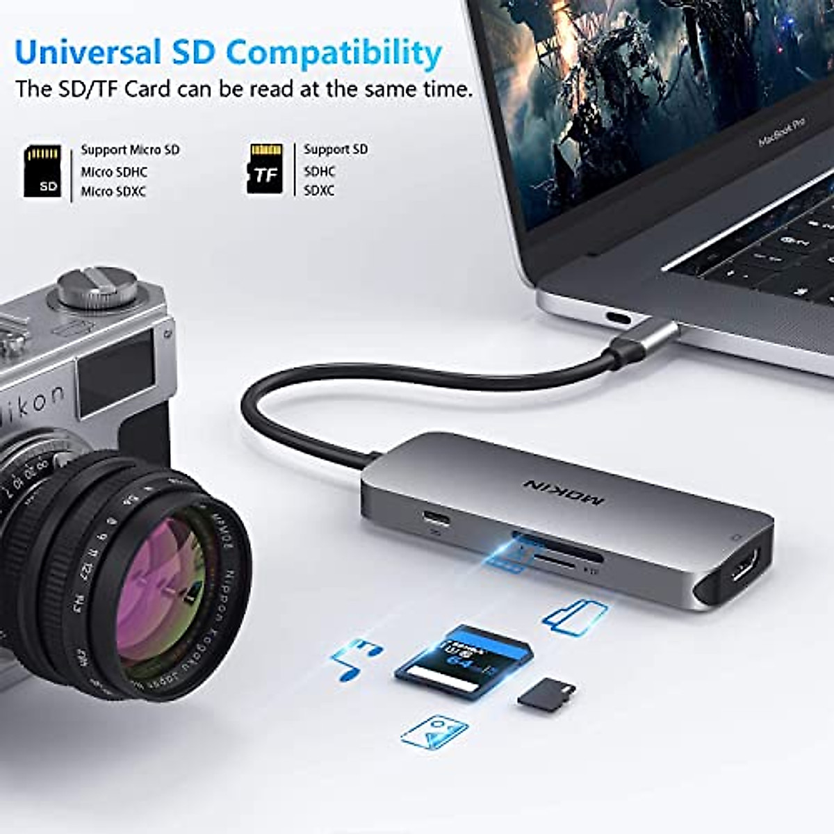 USB C Adapter for MacBook Pro/Air, MOKiN USB C Hub, Mac Dongle, 7 in 1 Multiports USB C Hub to 3 USB 3.0, 4K HDMI, SD/TF Card Reader and 100W PD Adapters for Dell HP Lenovo Surface and More