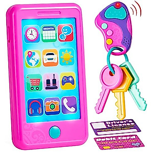 JOYIN Play-act Pretend Play Smart Phone, Keyfob Key Toy and Credit Cards Set, Kids Toddler Cellphone Toys, Toddler Birthday Gifts Toys for 1 2 3 4 5 Year Old