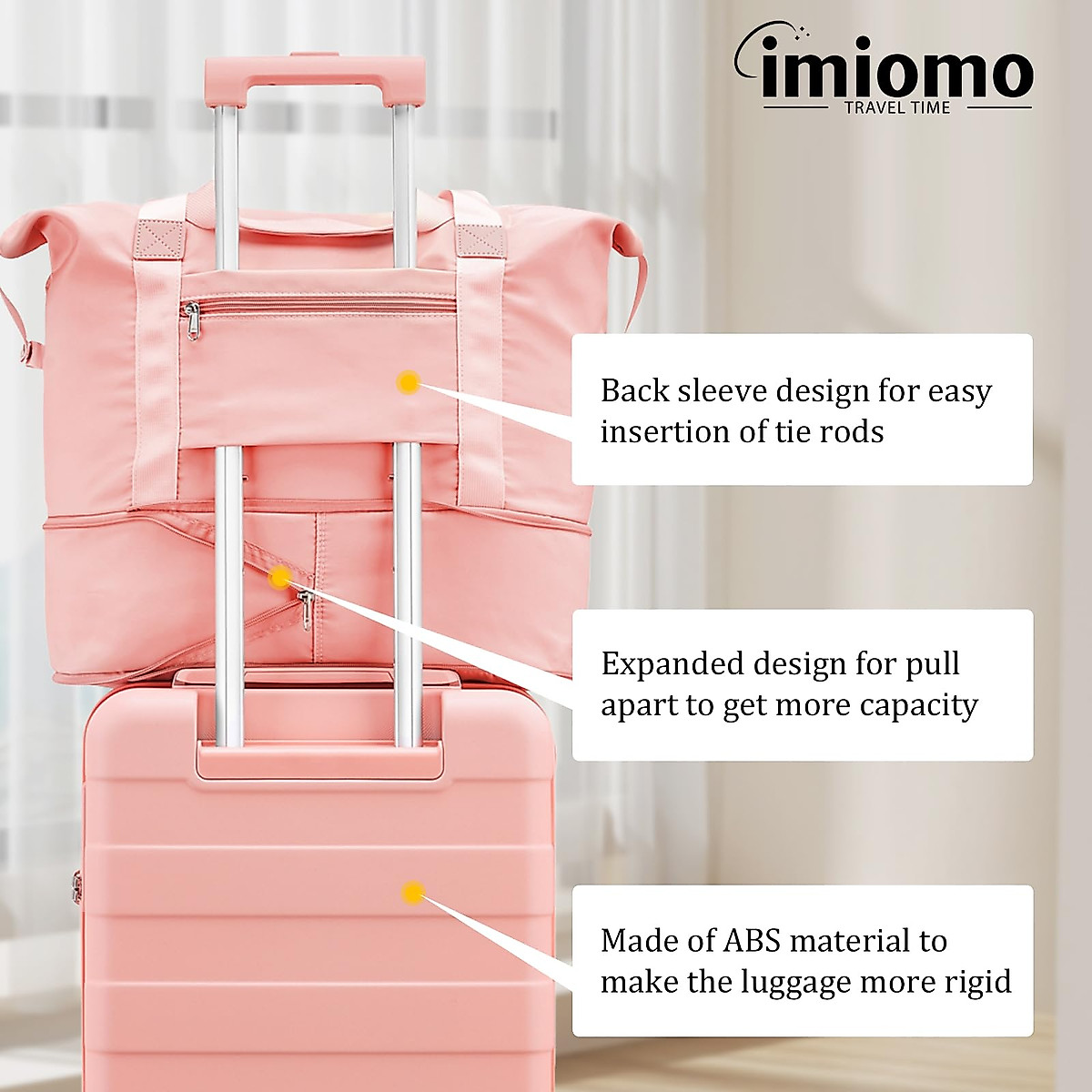 imiomo 24 IN Checked Luggage, Suitcase with Spinner Wheels, Hardside 3PCS Set Lightweight Rolling Travel Luggage with TSA Lock(24"/Pink)