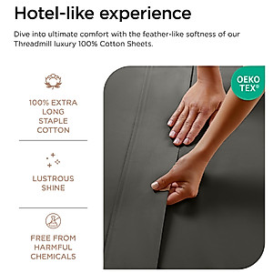 Threadmill Luxury 800 Thread Count California King 100% Cotton Sheets - Dark Grey Sateen Weave Bed-Sheets, Better Than Egyptian Cotton,4 Pc Solid Bedding Set, Fits 16" Deep Pocket