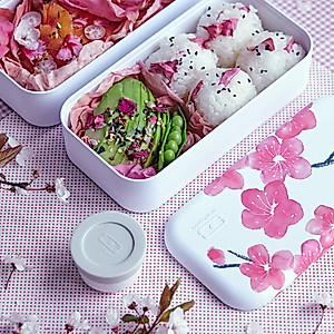 monbento - Bento Box MB Original Blossom with Compartments - 2 Tier Leakproof Lunch Box for Work and Meal Prep - BPA Free - Food Grade Safe - Japanese Flowers - Red & White