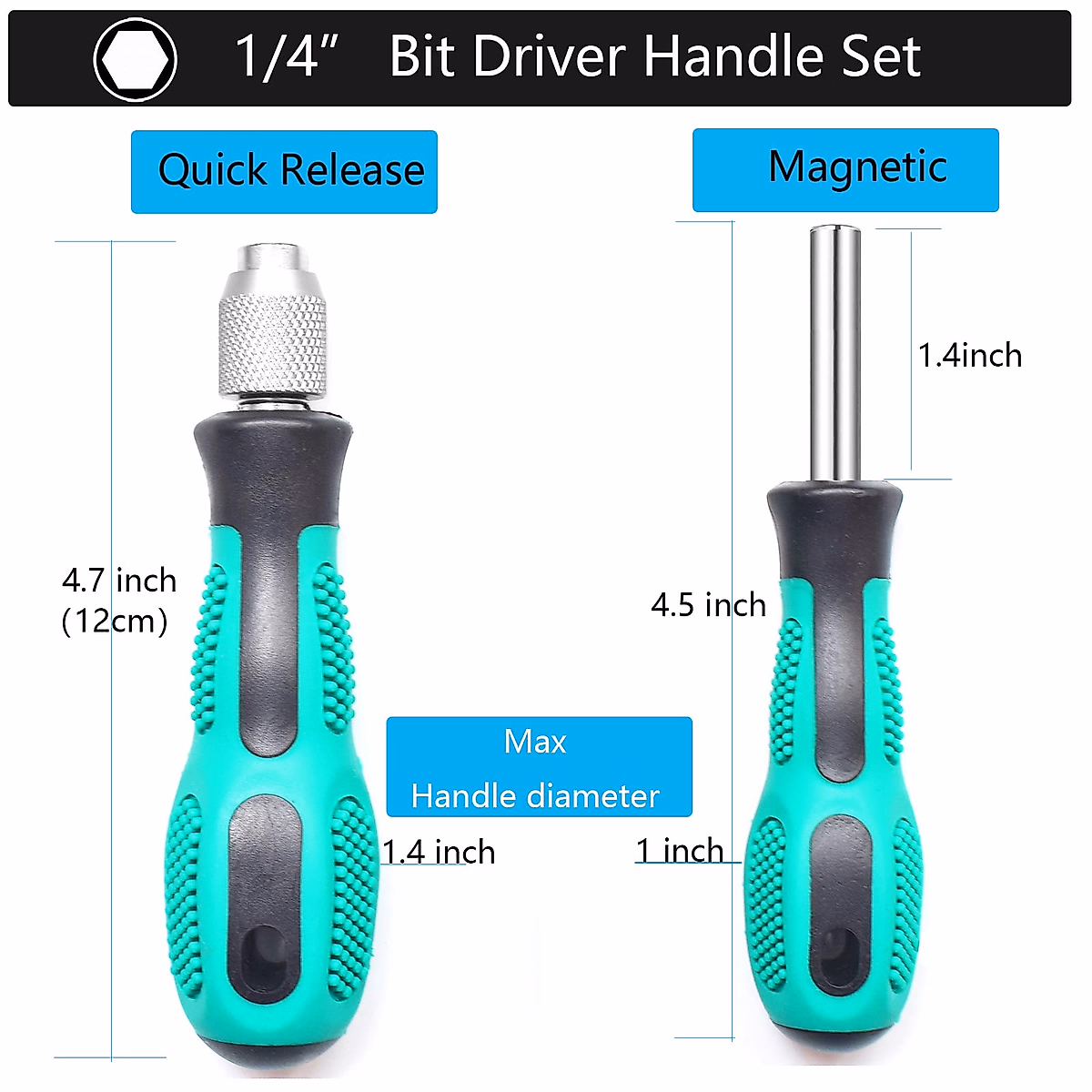 1/4 Hex Screwdriver Bit Holder Handle 2PCS, SKZIRI Hex Screwdriver Bit Handle Holder Set with 1 Quick Change Handle and 1 Magnetic Screwdriver Bit Holder Handle