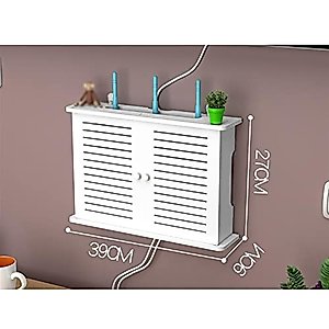 HTTDD Wireless Router Storage Box, WiFi Router Storage Boxes Wooden Box Cable Power Plus Wire Bracket Wall Hanging Plug Board Storage Shelf