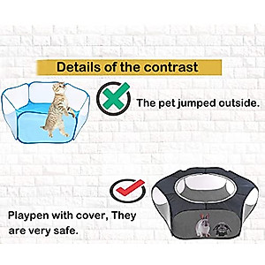 Linifar Small Animals Playpen, Pet Tent Transparent & Portable Fence with Zippered Cover Outdoor/Indoor Exercise Yard Fence for Puppy Kitten Rabbit Bunny Hamster Rat Guinea Pig Hedgehog Chinchilla