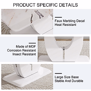 63" Marble Dining Table Set for 4, Modern Dining Room Table with 1.4" Faux Marble Top & 4 Light Gray Upholstered Dining Chairs, 5 Piece Dining Table Set for Dining Kitchen