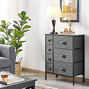 Yaheetech 7 Drawers Tower, Storage Organizer, Fabric Tower Unit for Living Room, Hallway, Entryway, Sturdy Metal Frame Easy Pull Fabric Bins, Dark Gray