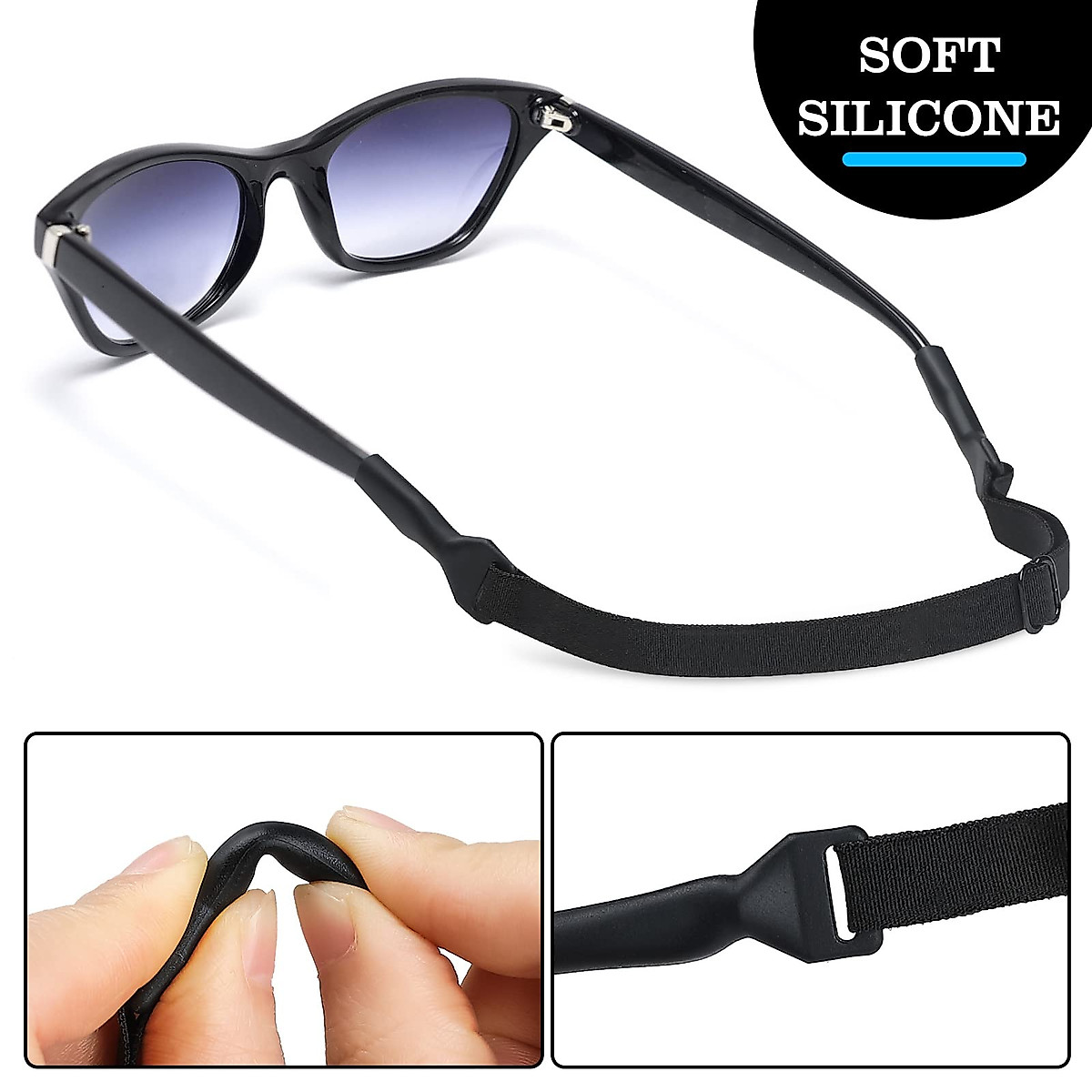 NETTEMPT Glasses Straps, Adjustable Eyewear Retainer - No Tail Sunglasses Strap For Men's Glasses Straps (2pcs 13inch)