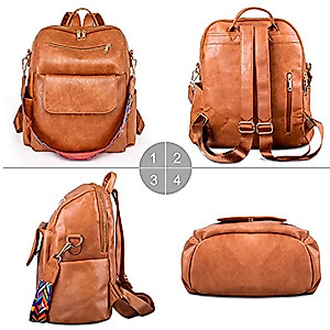 NINEBLUE Women's Backpack, Ladies Fashion Multipurpose Leather Travel Bag with Wallet, Convertible Single Room and Double Shoulder PU Bag