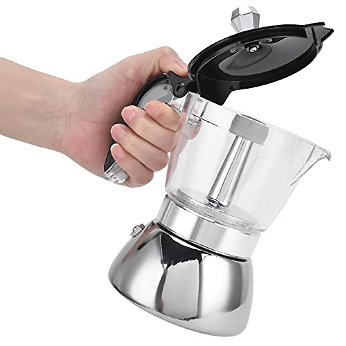 4 Cup Stainless Steel Stovetop Espresso Maker, 200ml/6.8oz Crystal Glass-Top Moka Pot, Mocha Coffee Maker