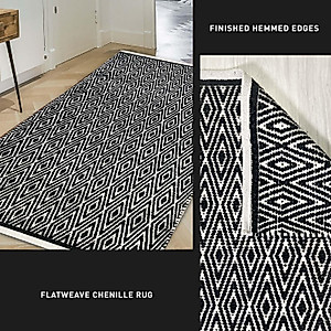 Chardin home 100% Cotton Diamond 3x5 Area Rug Fully Reversible, Machine Washable, Black and White