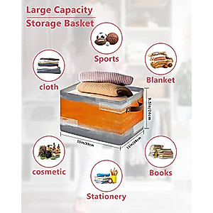 Orange Grey Storage Bins 1 Pack, Large Waterproof Storage Baskets for Shelves Closet, Modern Oil Painting Ombre Abstract Aesthetics Storage Basket Foldable Storage Box Cube Organizer with Handles