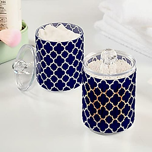 xigua 2 Pack Lattice on Navy Blue Apothecary Jars with Lid, Qtip Holder Storage Containers for Cotton Ball, Swabs, Pads, Clear Plastic Canisters for Bathroom Vanity Organization (10 Oz)