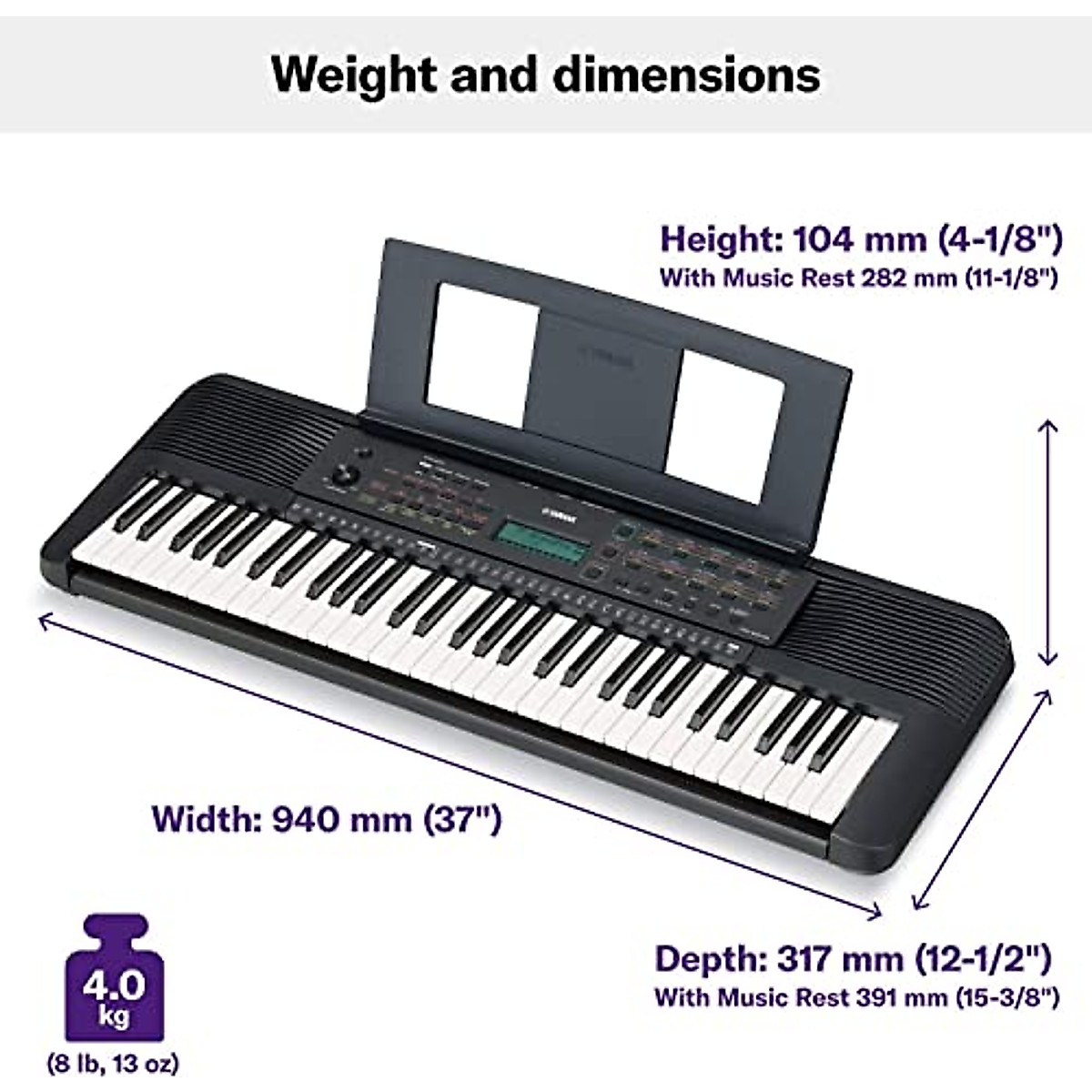 YAMAHA, 61-Key PSR-E273 Portable Keyboard with PA130 Power Adapter, Black