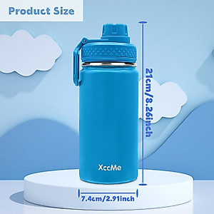 XccMe 16 oz Kids Water Bottle 2 Pack,Water Bottles for School Kids,Metal Water Bottle,Stainless Steel Insulated Thermos with Straw,4 replacement Lid,Straw Brush,Cute Stickers,Boys Girls Water Cup