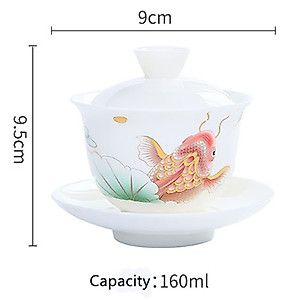 Emoyi Fish Pattern China Traditional Teacup Porcelain Gaiwan Tea Set 150ml