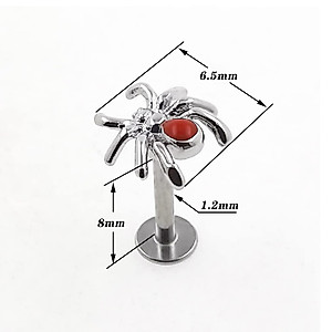 Excepro 16G 316L Surgical Stainless Steel Red Spider Labret Lip Ring Tragus 5/16" Cartilage Stud
