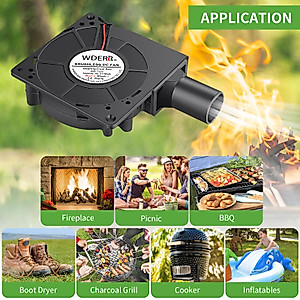 WDERAIR 120mm Small 12Volt Electric BBQ Blower Fan with Adjustable Controller for Squirrel Cage Centrifugal Air Blower、 Smoker Ventilation or Replacement Inflatables、Charcoal Starter、Barbecue Grill
