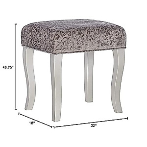 Linon Silver Harper Vanity Set, 32" W x 18" D x 46.75" H