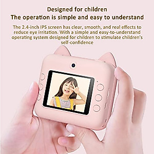 QSYY Printable Children's Camera, Wrong Title Printer, Photo Video Digital Camera, Birthday for Boys and Girls, with 32G Memory and Printing Paper,Pink