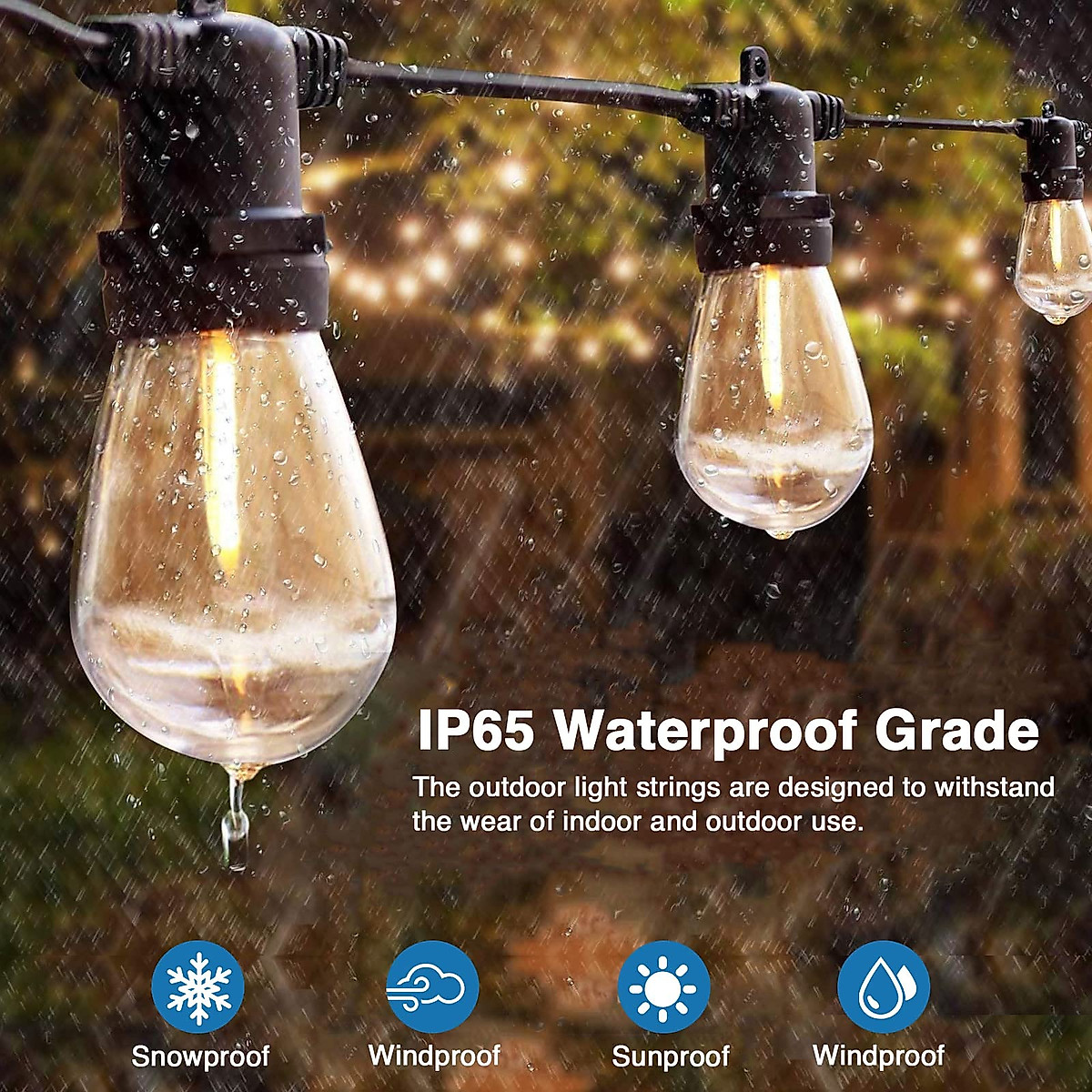 ANTING 120FT Outdoor String Lights with 38+2 Shatterproof Plastic Bulbs,38×E26 Sockets,Patio Lights LED Commercial Grade Weatherproof String Lights for Patio Garden Porch Backyard,2700K Warm White