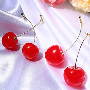 4 Pairs Cherry Drop Earrings Cherry Dangle Jewelry Fruit Dangle Earrings for Women Friends