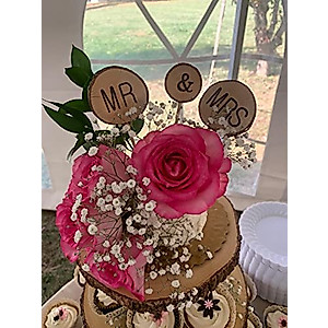 3 Pcs Mr&Mrs Toppers Natural Wood Cake Decoration Chic Rustic Wedding Mr Mrs Letter Topo for Couple Sweetheart Party Anniversary Birthday