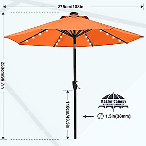 MASTERCANOPY Patio Umbrella with 32 Solar LED Lights -8 Ribs (9ft,Orange)