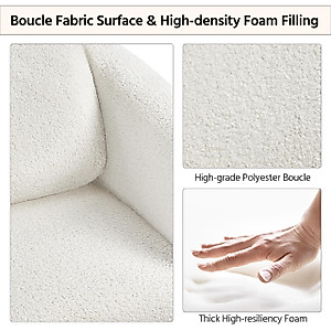 Yaheetech Accent Chair, Cozy Living Room Chair with Adjustable Headrest, Boucle Vanity Chair with Lumbar Pillow and Golden Legs, Modern Armchair for Bedroom Lounge Waiting Room Office, White