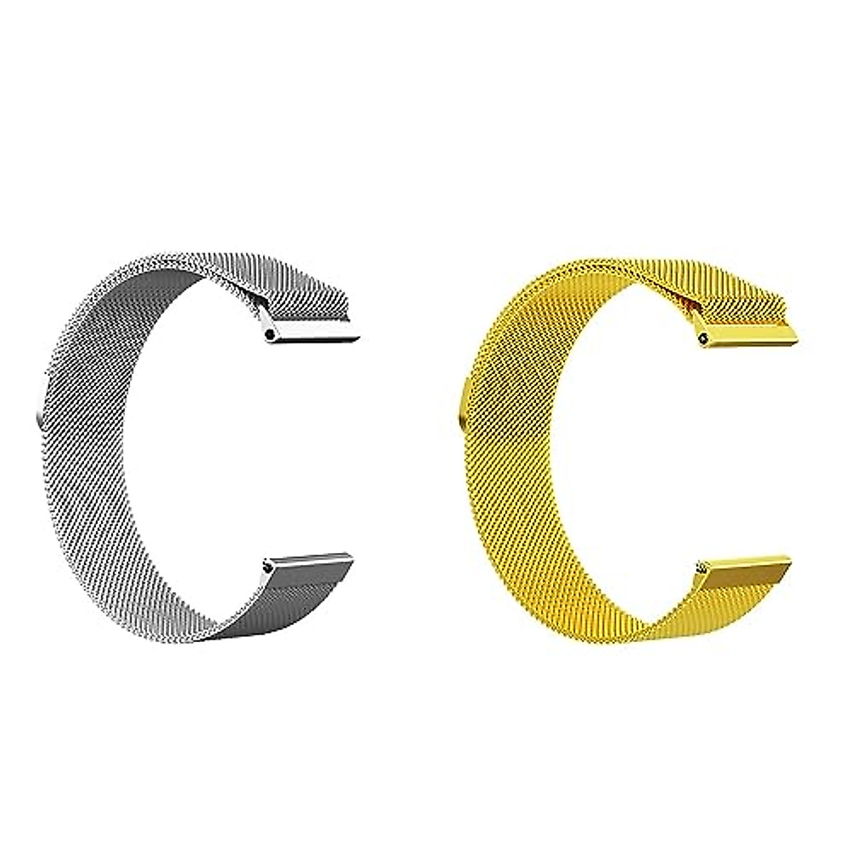 QIANMENG 2pcs Magnetic Watch Band 14MM-24MM Milanese Mesh Watch Strap Smartwatch Replacement Watchband 304 Stainless Steel Wristband (Color : Silver+Gold, Size : 20MM)