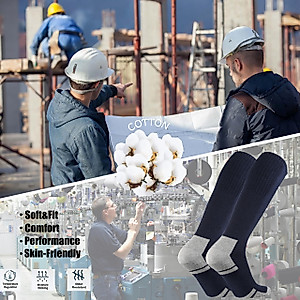 Ortis Cotton Full Cushion Over the Calf Socks OTC Knee High Thick Moisture Wicking Breathable Work Boot Thermal Warm(NavyBLue XL)