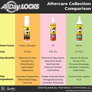 AllDay Locks Braid Foam | Long Lasting Mousse for Style & Shine | No Frizz or Fraying | Moisturizes & Seals Braids, Locks, Twists, Cornrows | 8 oz