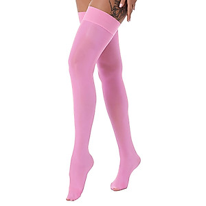 MSemis Woman's Silk Nylon Thigh High Stocking Pantyhose Socks Stay Up Ultra Thin Over The Knee Long Socks Pink One Size