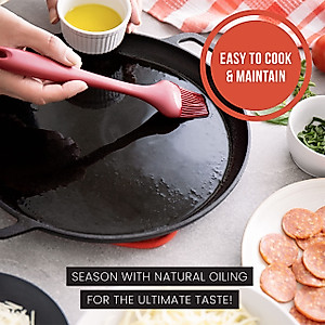 Chef Pomodoro Cast Iron Pizza Pan, Pre-Seasoned Skillet with Handles, Baking Pan, Round Griddle for Dosa Tawa Roti, Comal for Tortillas, Baking Stove, Oven, Grill BBQ and Campfire (12-inch)