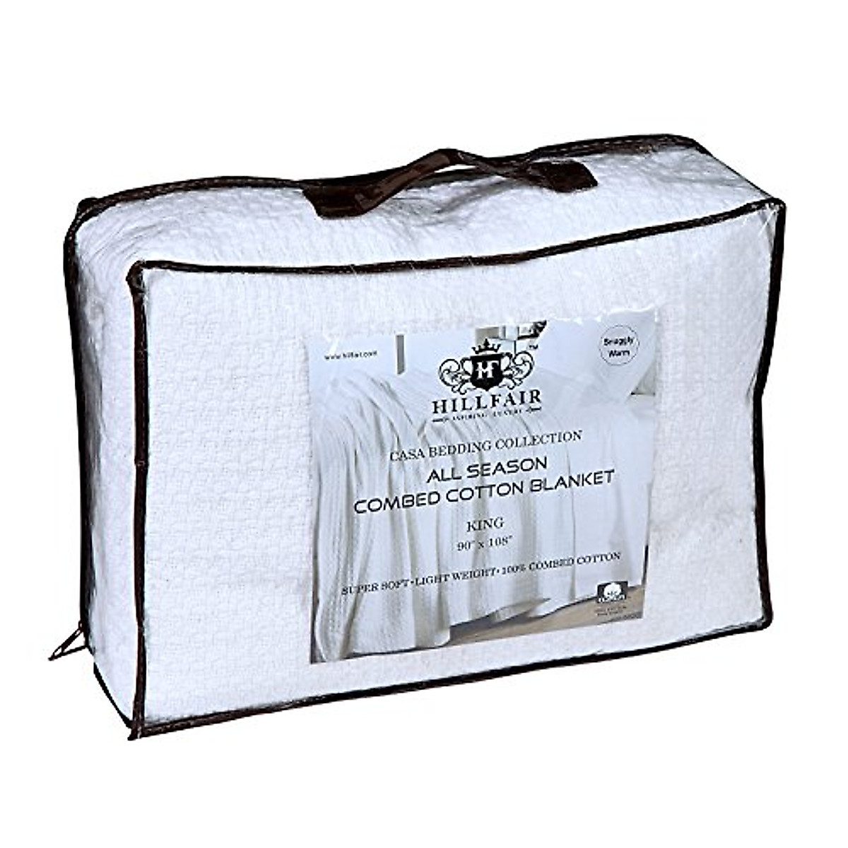 HILLFAIR 100% Soft Premium Combed Cotton Thermal Blanket– Queen Blankets– Soft Cozy Warm Cotton Blanket– Bed Throw Blanket– Queen Bed Blankets– All Season Cotton Blanket– White Queen Cotton Blankets